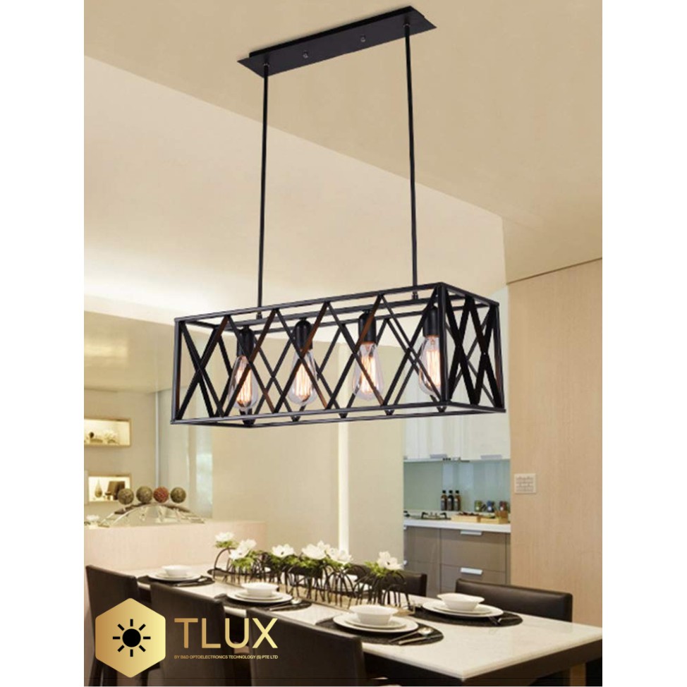 4 Head Black Metallic Criss Cross Rectangular Frame Pendant Light ...