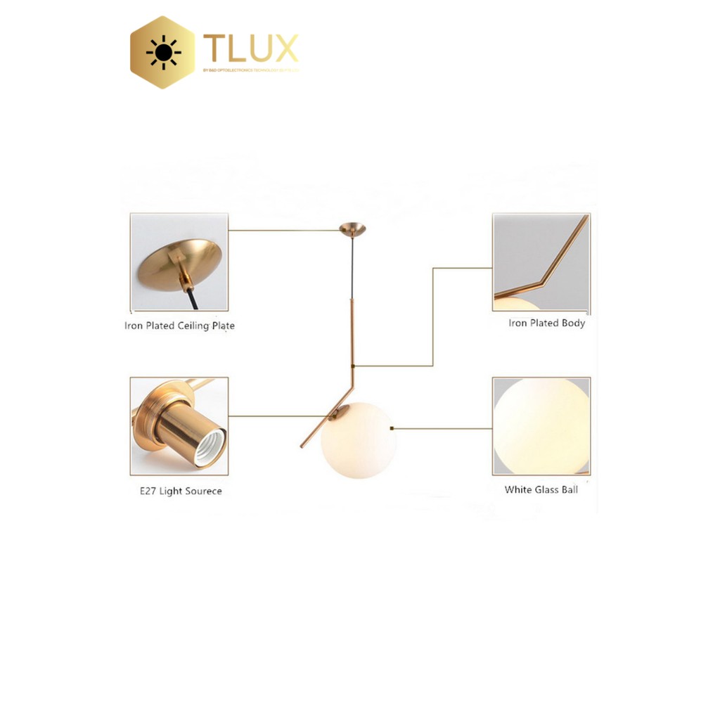 Angular Gold Brass Plated Rod Milky White Glass Ball Pendant Light ...