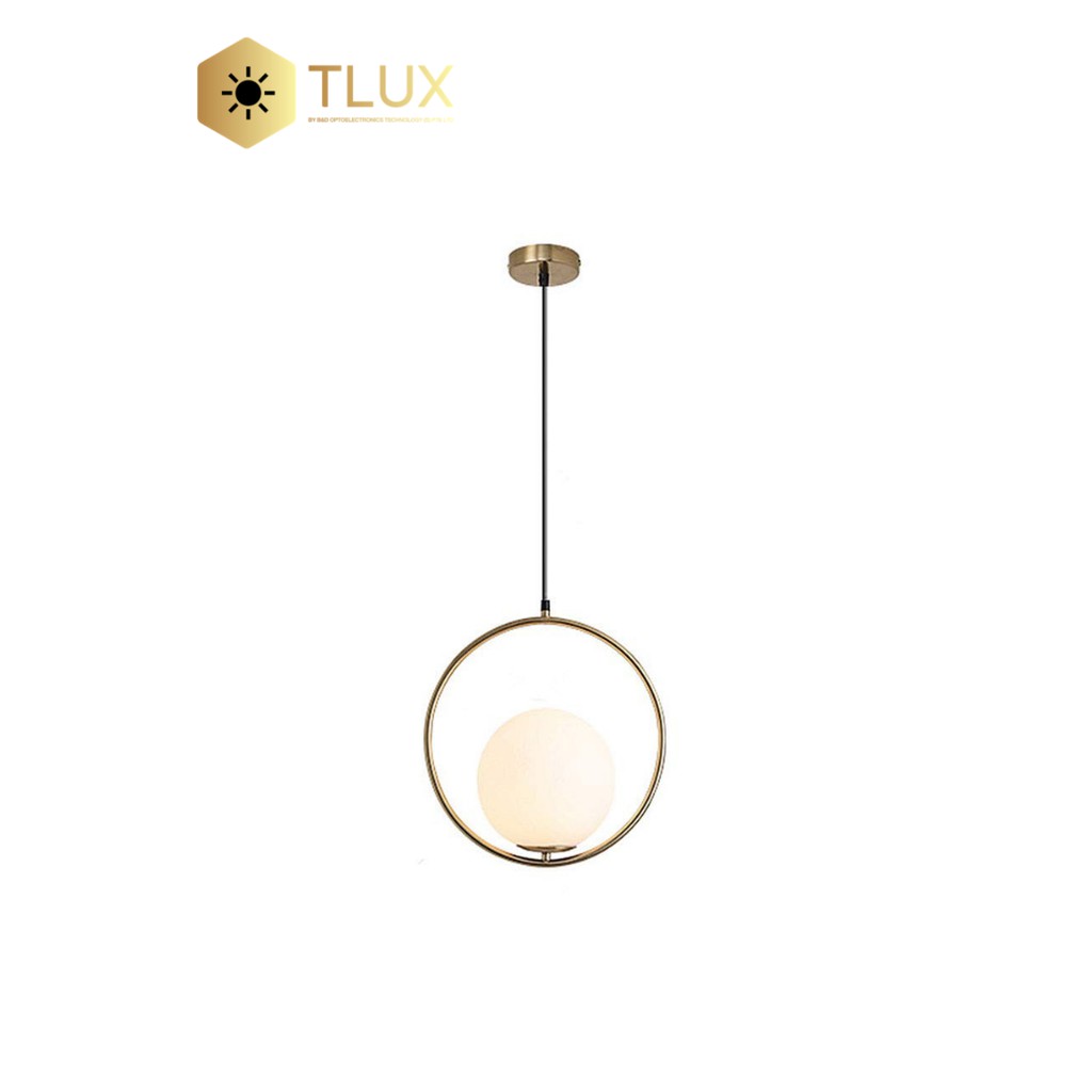 Gold Plated Ring Frame With Milky White Glass Ball Pendant Light ...