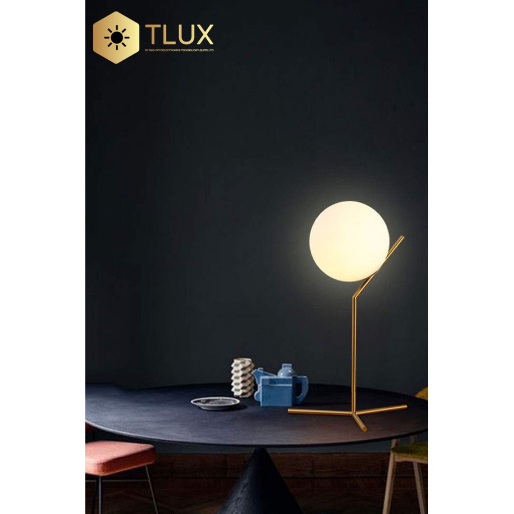 Gold Brass Plated Fixture Stand White Glass Globe Table Lamp - TLUX