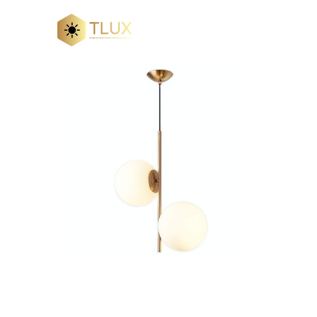 Gold Plated Frame with Double Frosted Milky Glass Ball Pendant Light ...